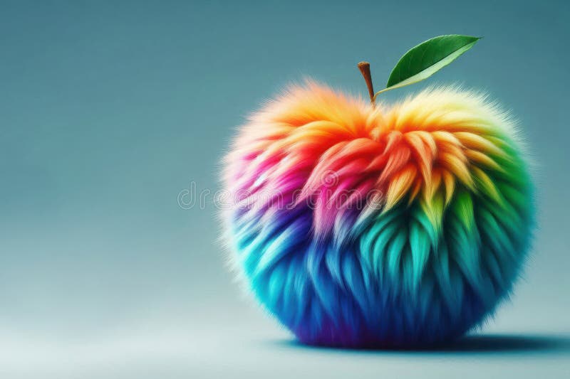 Rainbow Fluffy Apple on a Clean Background. Space for Text. Stock Photo ...