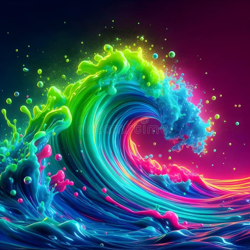 Rainbow Fluorescent Colors Liquid Wave Stock Photo - Illustration of ...