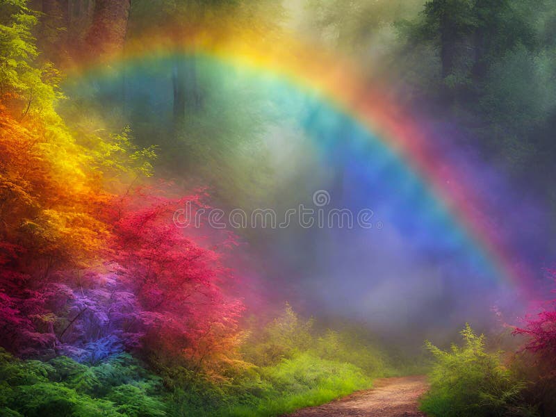 Rainbow in Forest Very Beautiful in Forest Dream Stock Photo - Image of ...