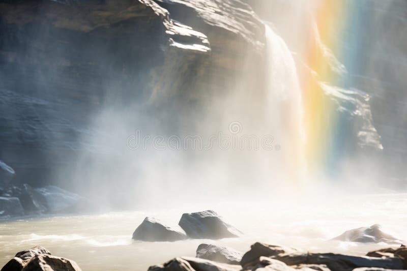 Rainbow Formed from the Mist of a Waterfall Under Sunlight Stock Image ...