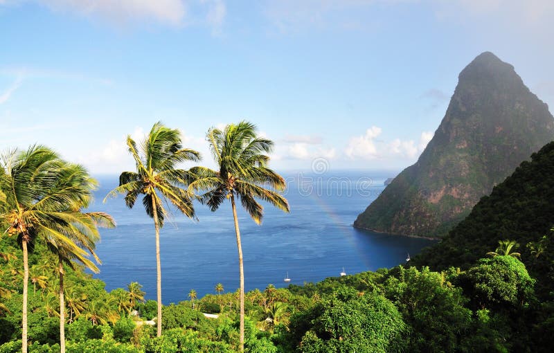 Rainbow Forms Over Piton Bay Stock Image - Image of nature, boats: 66108711