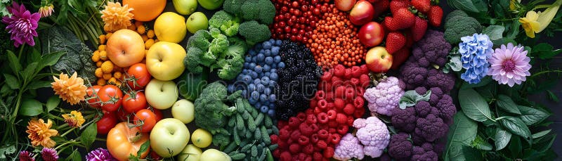 Rainbow of fresh produce stock image. Image of view - 325819655