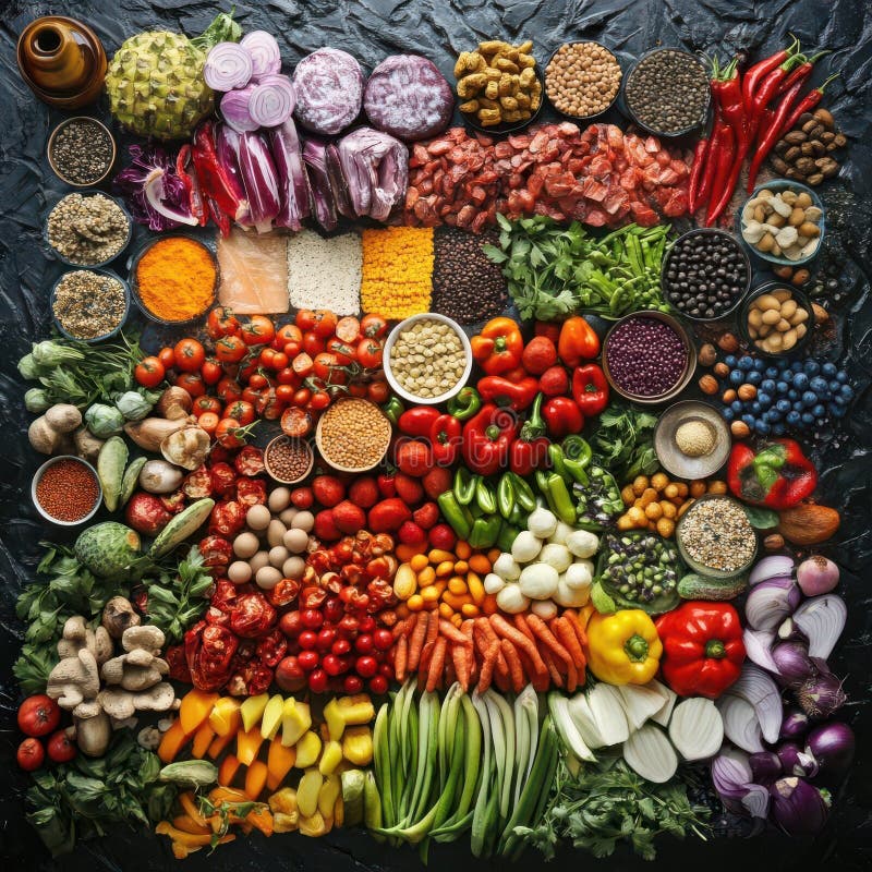 Rainbow of Fresh Produce & Grains, a Vibrant Food Display Stock ...