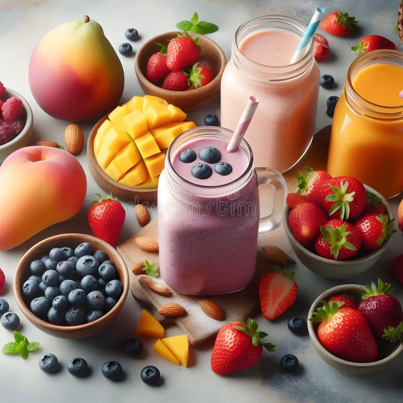 Rainbow Fresh Smoothie Collection with Colorful Progression Stock ...