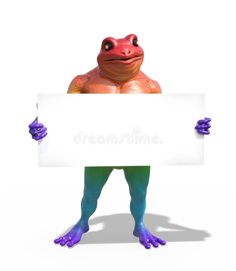 Rainbow Frog Holding a Blank Sign Stock Illustration - Illustration of ...
