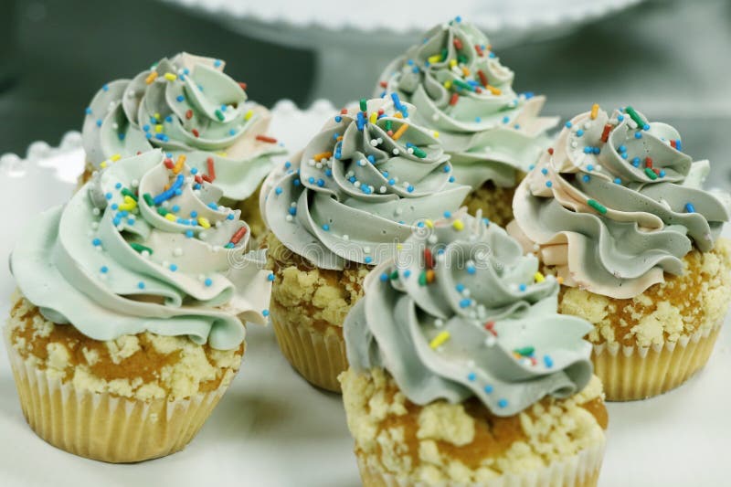 Rainbow Frosted Vanilla Flavored Cupcake or Muffin with Sprinkles Stock Image - Image of icing ...