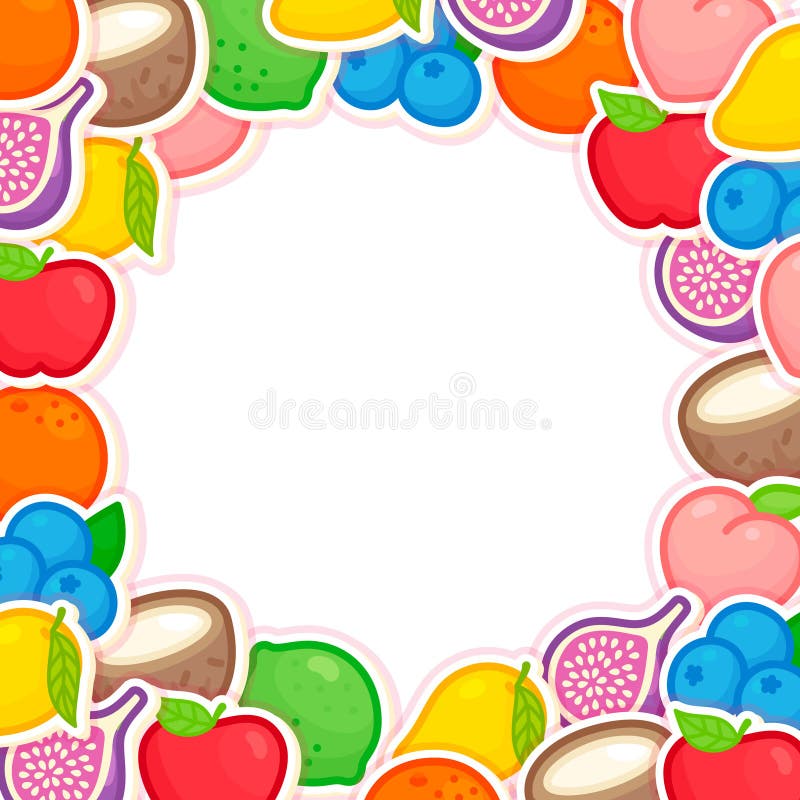 Rainbow Fruit Border Frame Template Kawaii Doodle Flat Cartoon Vector ...