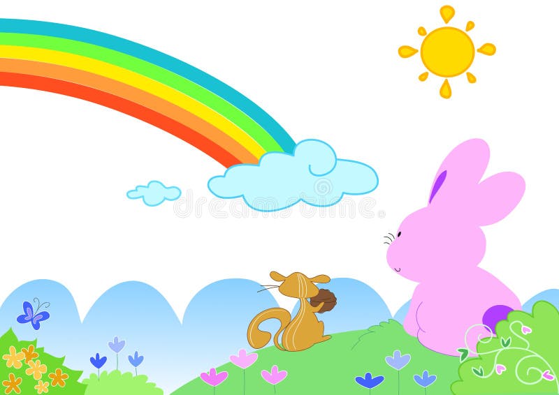 Rainbow with Cute Slug and Flowers, Frame Stock Vector - Illustration ...