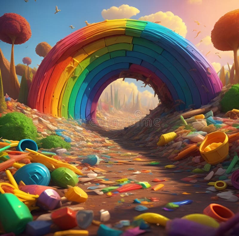 Rainbow and Garbage in the Park. 3d Render Illustration Stock ...