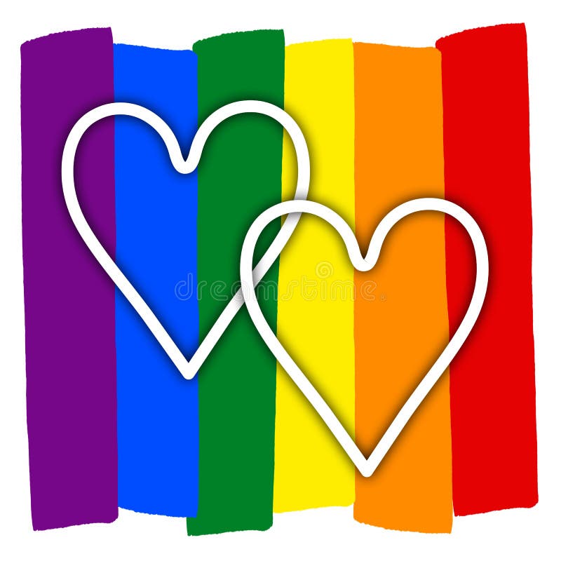 Rainbow Gay Pride Flag Symbol Of Sexual Minorities Two Heart Stock