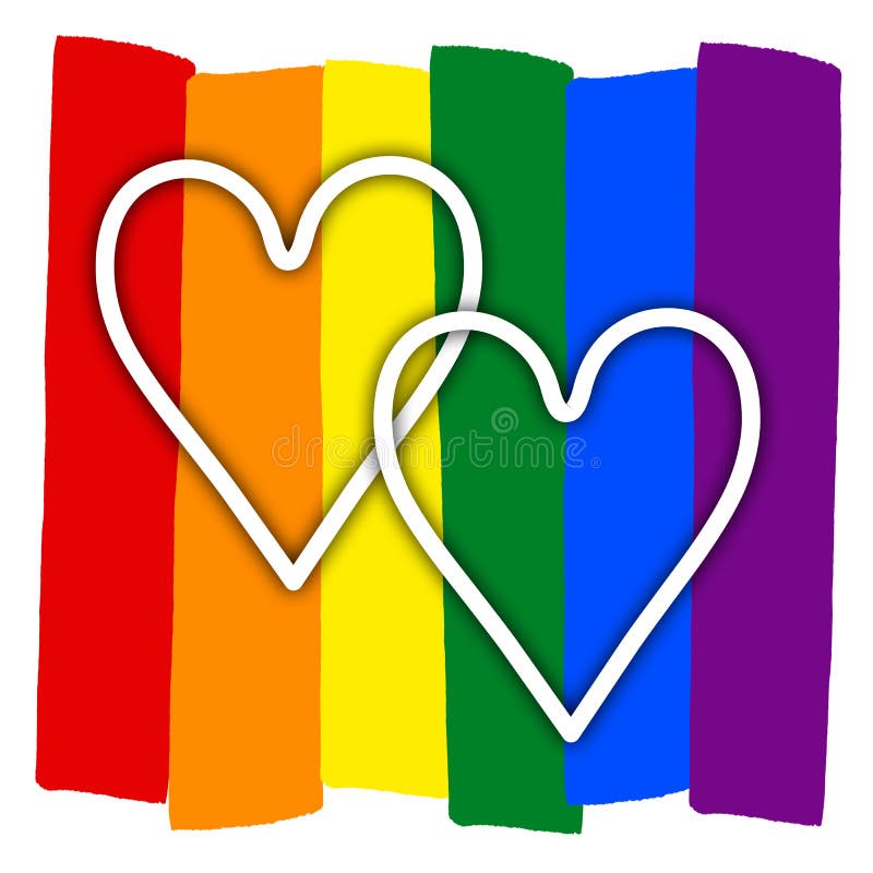 Rainbow Gay Pride Flag Symbol Of Sexual Minorities Two Heart Stock