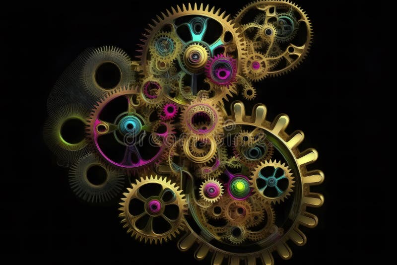 Rainbow Gears on a Black Background Multi-colored Mechanism. Neural ...