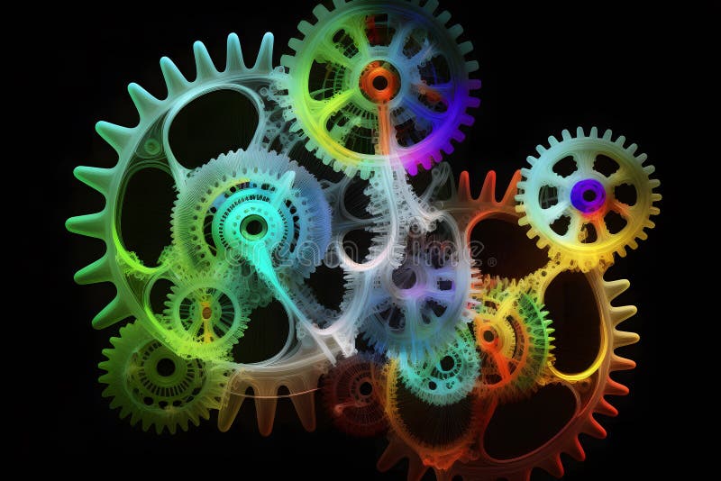 Rainbow Gears on a Black Background Multi-colored Mechanism. Neural ...