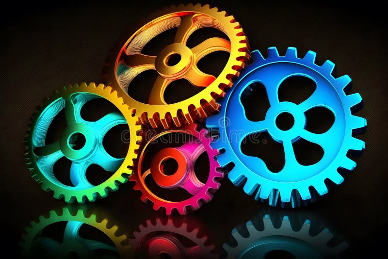 Rainbow Gears on a Black Background Multi-colored Mechanism. Neural ...