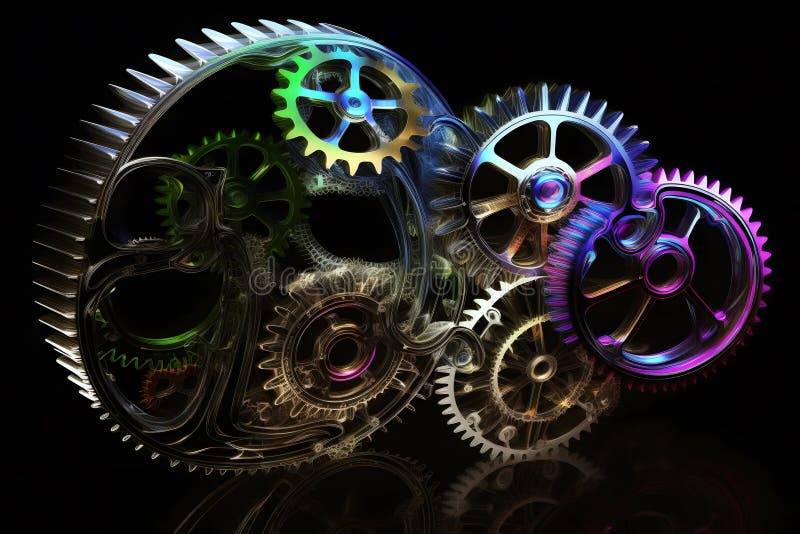 Rainbow Gears on a Black Background Multi-colored Mechanism. Neural ...