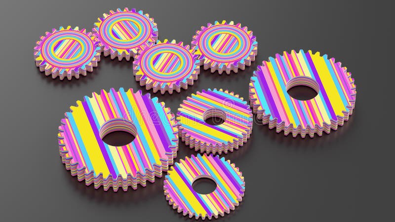 Rainbow Gears , Teamwork and Diversity Metaphor. 3D Render Stock Illustration - Illustration of ...