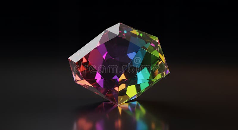 Rainbow Gemstone Cube Reflecting Light on Dark Background Stock Image ...