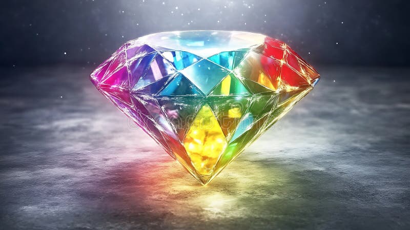 A Rainbow Gemstone Glows Brightly on Dark Surface Stock Image - Image ...
