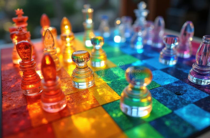 A Rainbow Glass Chess Board at 4-1-2024 Stock Illustration ...