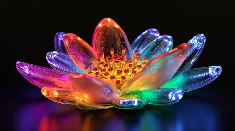 Rainbow Glass Lotus Flower on Dark Background Stock Illustration ...