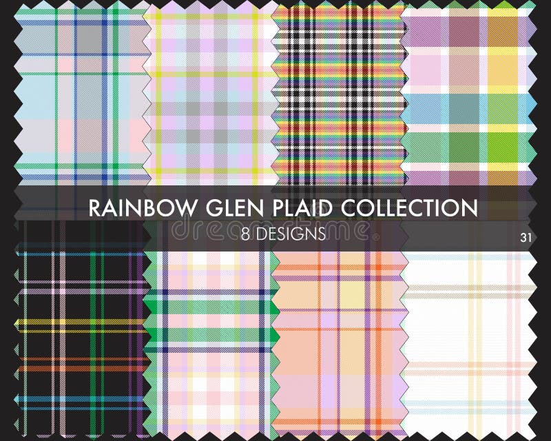 Rainbow Glen Plaid Textured Seamless Pattern Collection Stock Vector ...