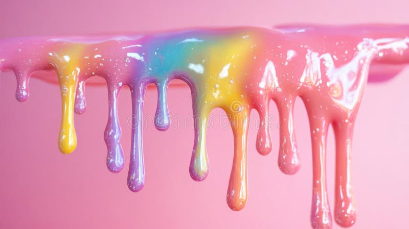 Rainbow Glitter Paint Dripping on Pink Background Stock Illustration ...