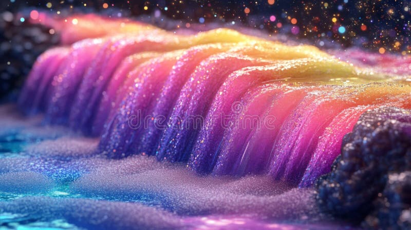 Rainbow Glitter Waterfall Fantasy Landscape Stock Illustration ...