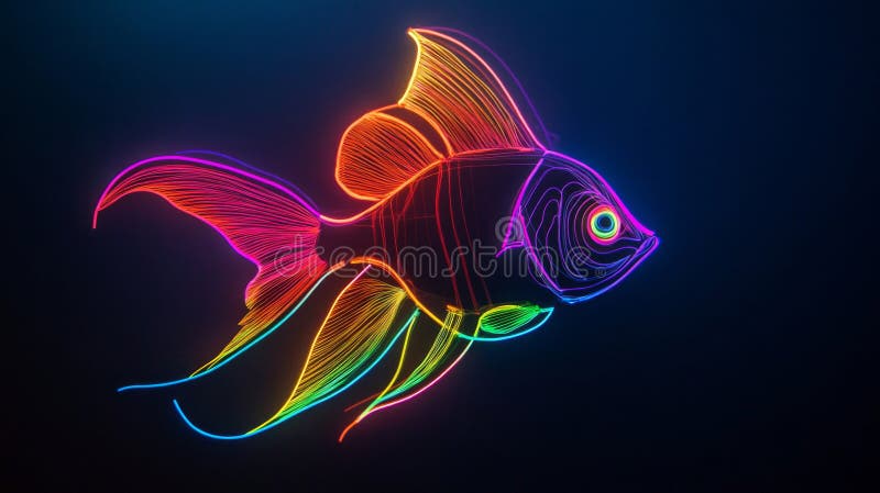 Rainbow Glowing Fish Digital Art Stock Illustration - Illustration of ...