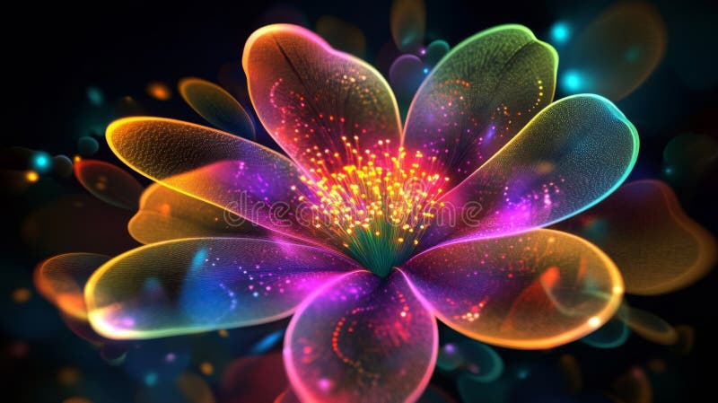 Rainbow Glowing Flower Dark Background Abstract Art Stock Illustration ...