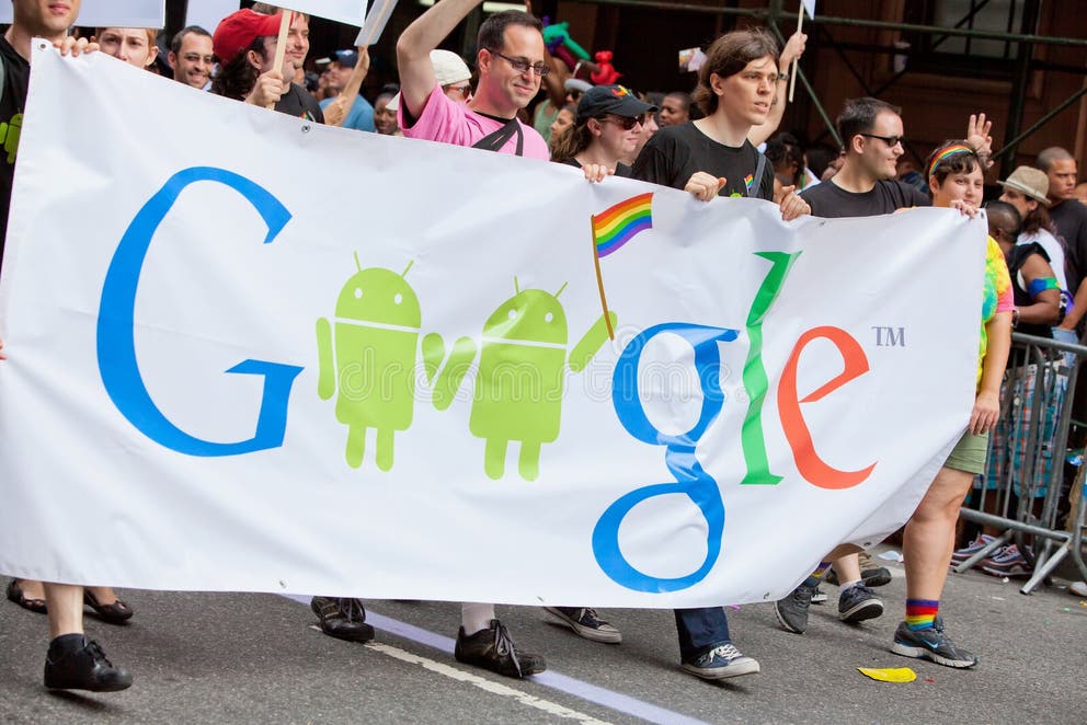 Rainbow Google in NYC editorial photo. Image of couple - 20090976