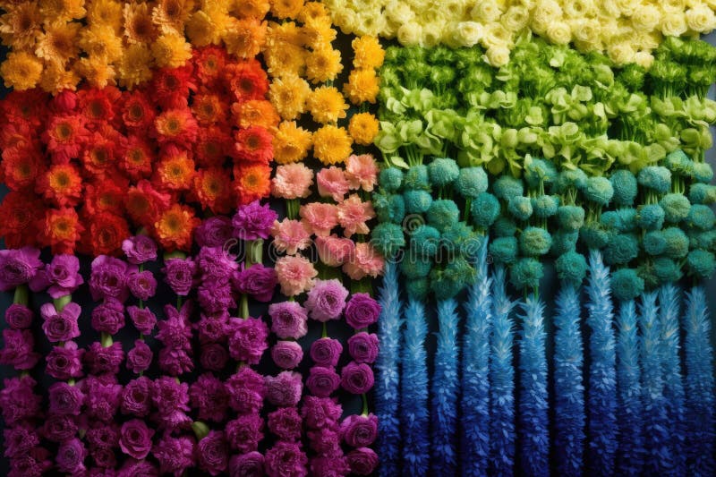 Rainbow Gradient Formed by Rows of Different Flowers Stock Illustration ...