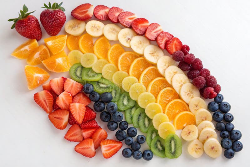 A Rainbow Gradient Made of Different Fruit Slices Stock Illustration ...