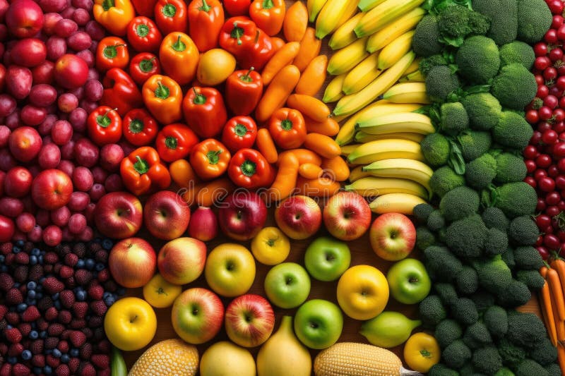 Rainbow Gradient Made of Various Fruits and Vegetables Stock Photo ...
