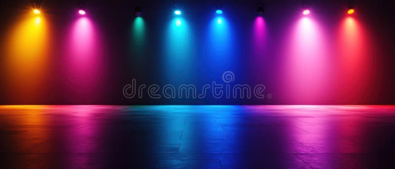 Rainbow Gradient Spotlight Illuminates Blank Stage, Creating Vibrant ...