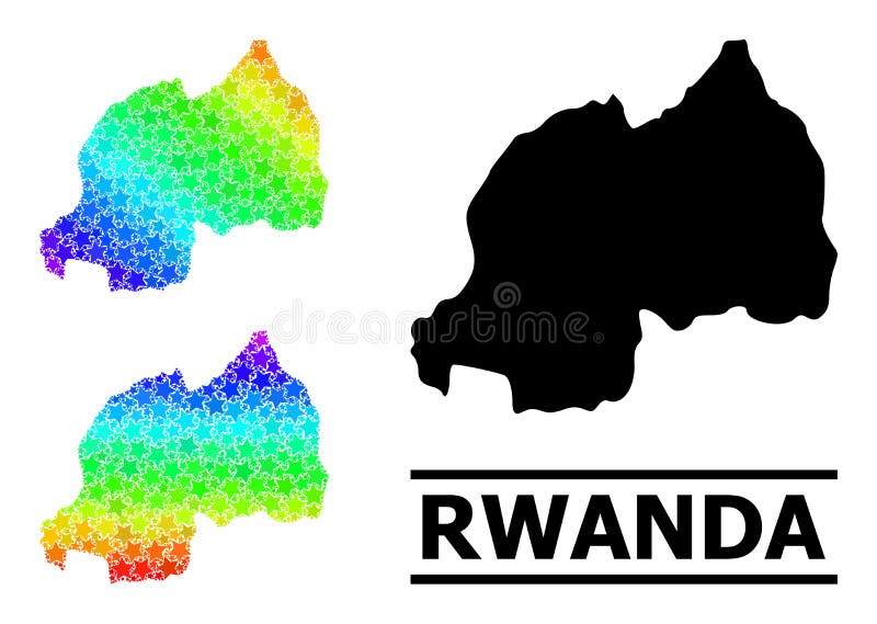 Rainbow Gradient Starred Mosaic Map of Rwanda Collage Stock Vector ...