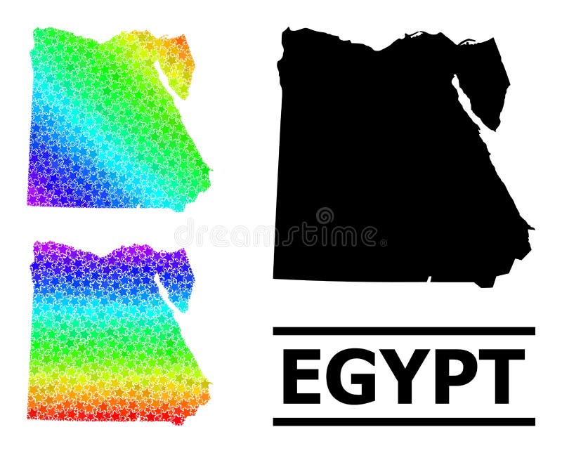 Rainbow Gradient Stars Mosaic Map of Egypt Collage Stock Vector ...
