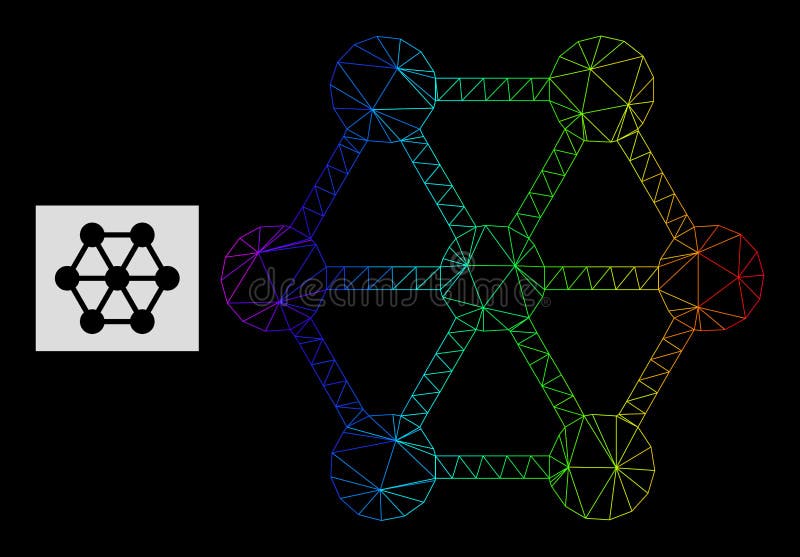 Rainbow Gradiented Polygonal Network Node Connections Icon Stock Vector ...