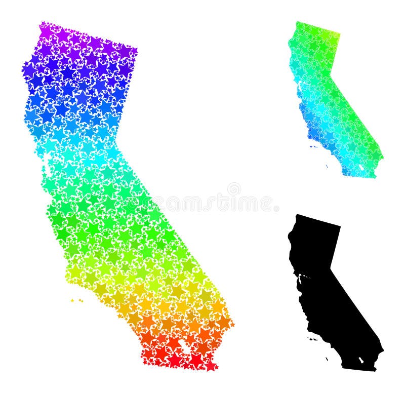 Spectral Colored Gradient Starred Mosaic Map of California Collage ...