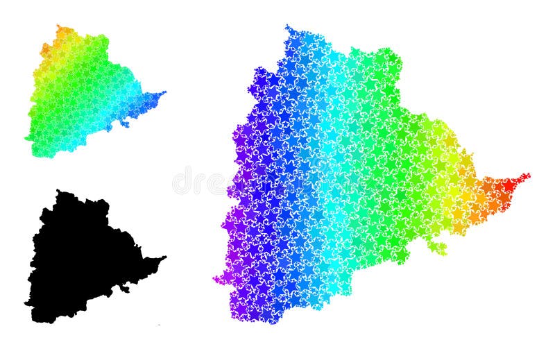 Rainbow Gradient Starred Mosaic Map of Telangana State Collage Stock ...