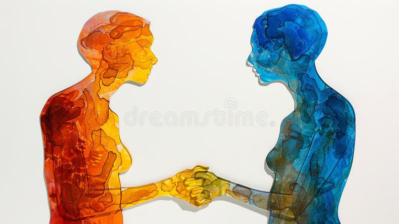 Rainbow and Grey Silhouettes Holding Hands on White Background in a ...