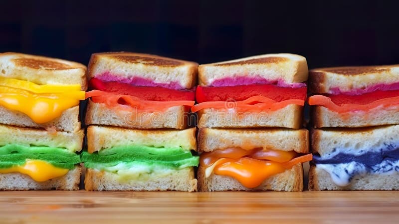 Rainbow Grilled Cheese Sandwiches, AI Generative Stock Illustration ...