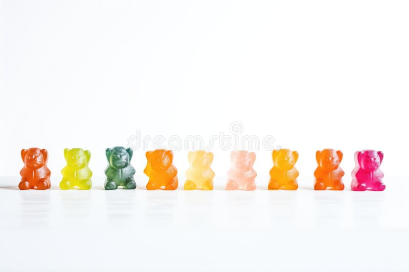 Rainbow Gummy Bears Lined Up in Color Order on White Stock Photo ...