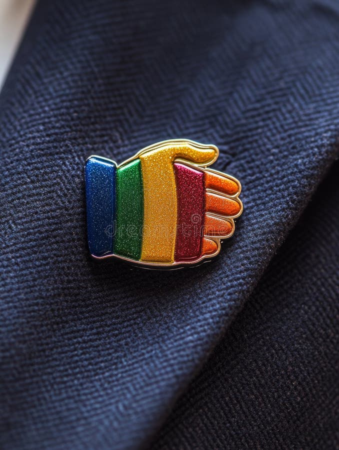 Rainbow Hand Pin on Dark Fabric, Symbolizing Pride and Diversity. Stock ...