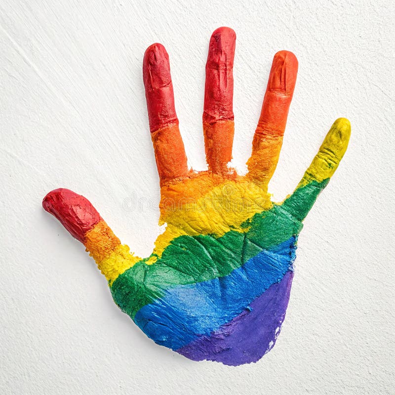 Rainbow Handprint on White Wall Stock Photo - Image of support, wall ...
