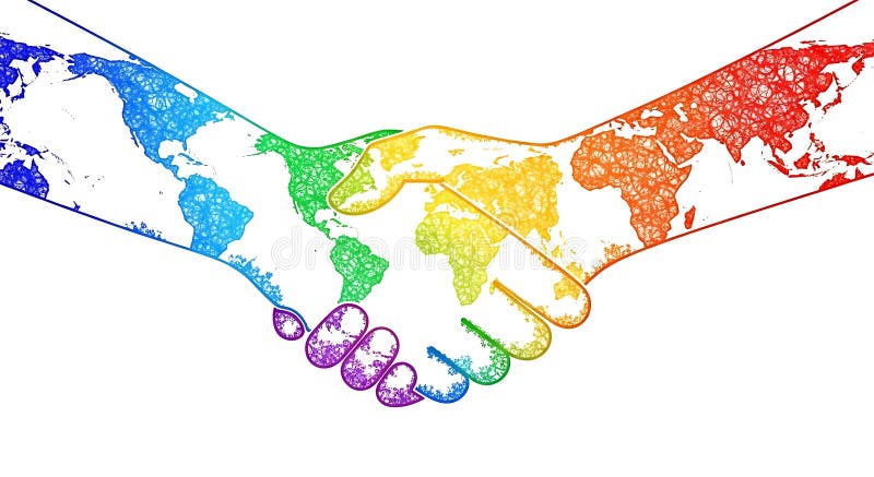 Rainbow Handshake Outline with World Map Stock Illustration ...