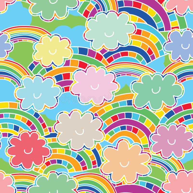 Cloud Happy Cute Blue Seamless Pattern Stock Vector - Illustration of cartoon, drawing: 64626025