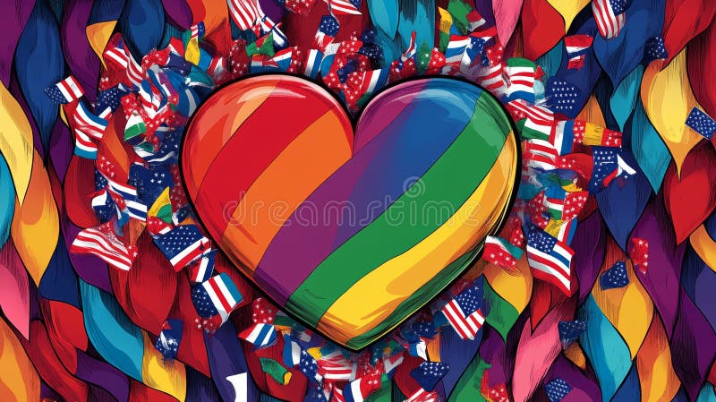 Rainbow Heart Embraced by Pride Flags a Symbol of Love and Inclusivity ...