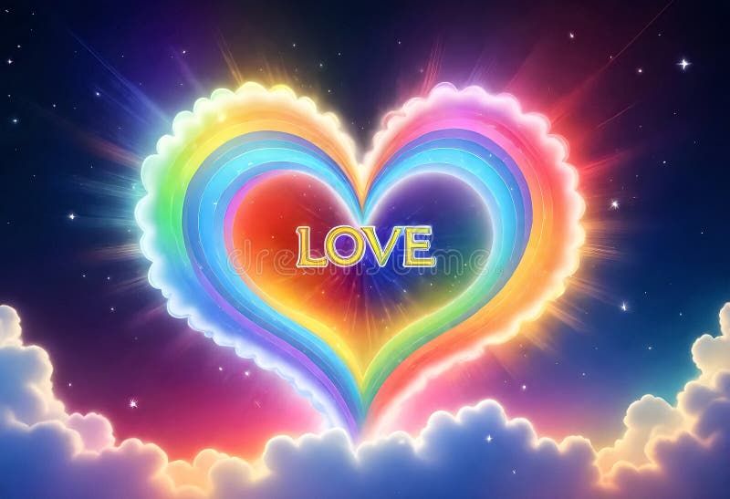Rainbow Heart Love Wallpaper with Light Glowing Arround it on the Night ...