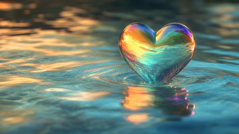 Rainbow Heart Shaped Water Reflection in Calm Ocean Surface at Sunset ...
