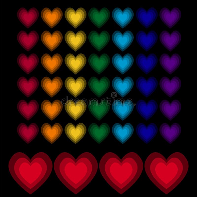 Rainbow Hearts On Black Background Stock Vector - Illustration of icons ...